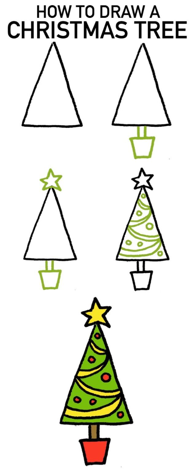 How to Draw a Christmas Tree Step By Step – For Kids