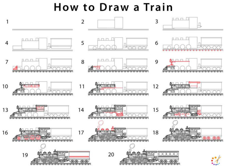 How to Draw a Train Step By Step - For Kids & Beginners