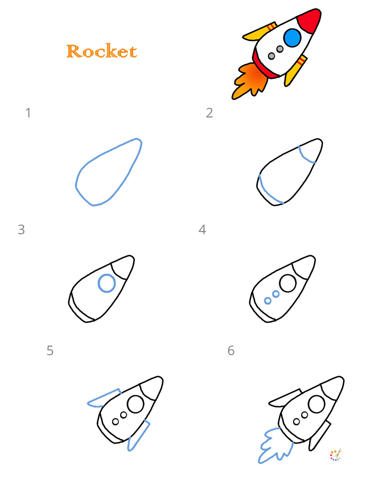 How to Draw a Rocket Step By Step – For Kids & Beginners