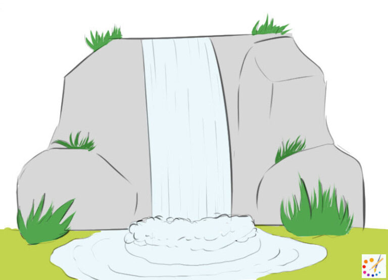 How to Draw a Waterfall Step By Step – For Kids & Beginners