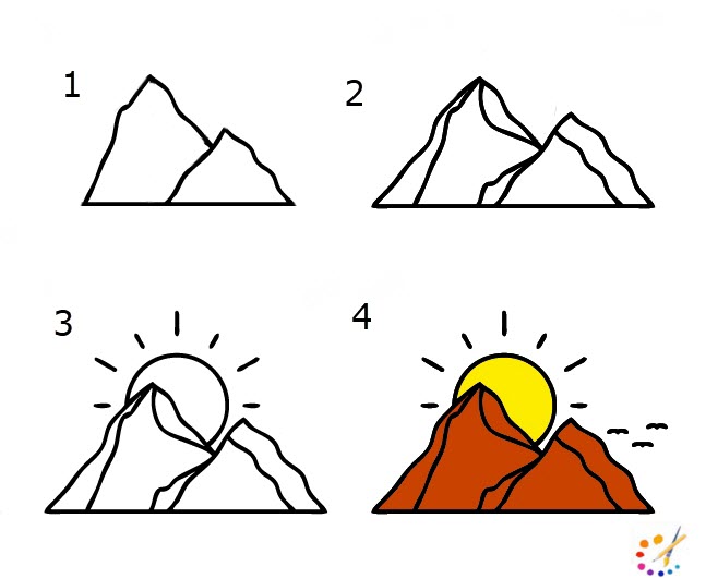 How to Draw Mountains Step By Step – For Kids & Beginners