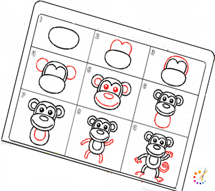 How to draw monkey step by step for kids and beginners