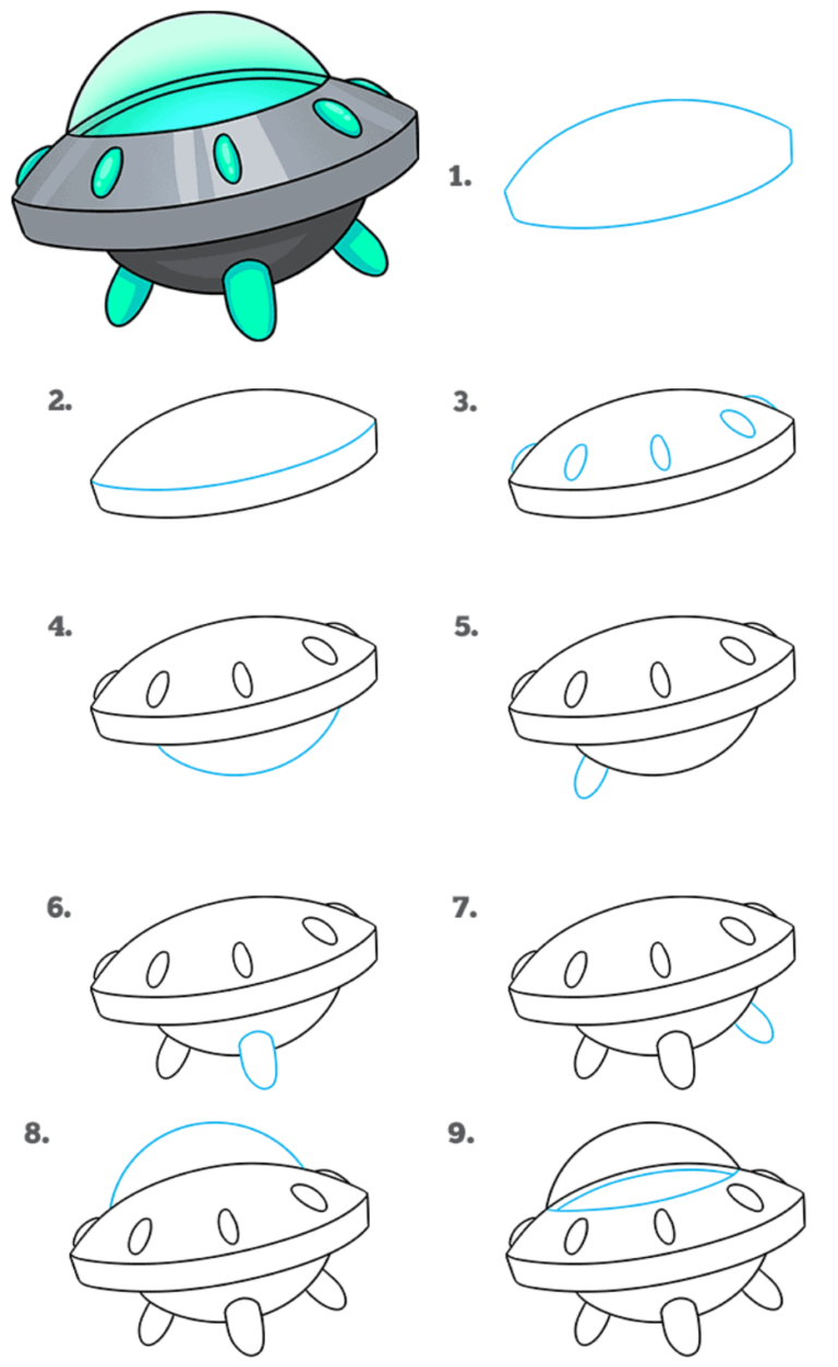 How To Draw a Spaceship Step By Step – For Kids & Beginners