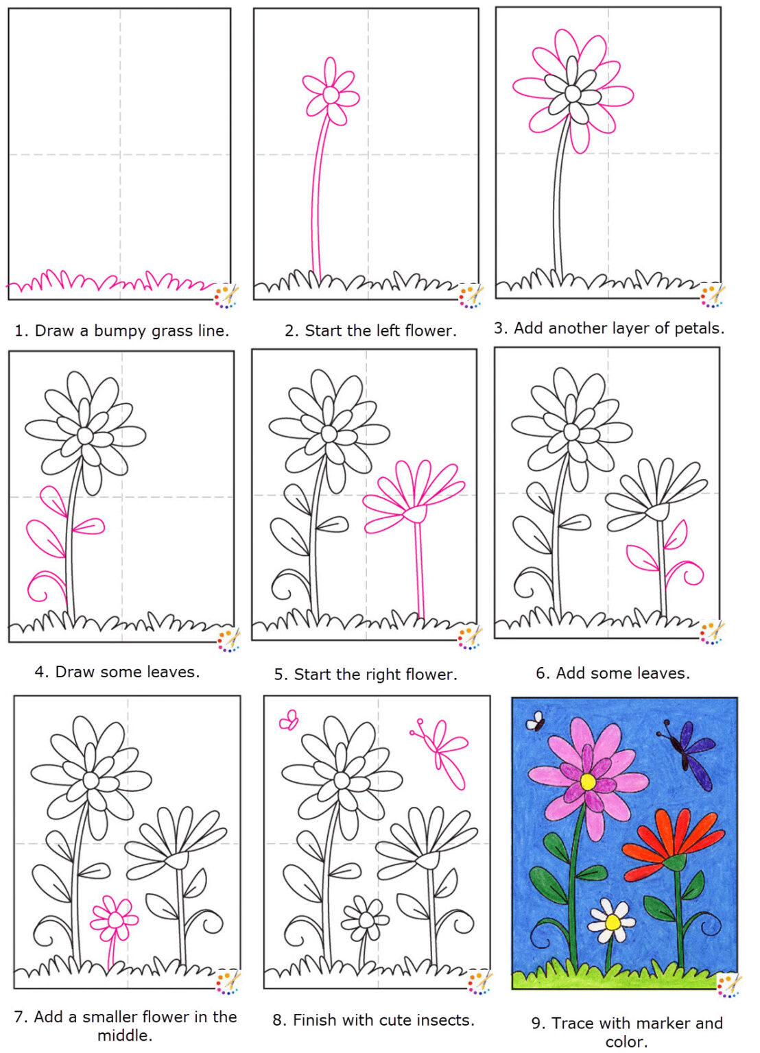 How to Draw Flower Step By Step - For Kids & Beginners