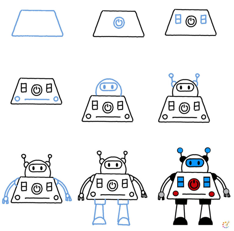 How to Draw Robot Step By Step - For Kids & Beginners