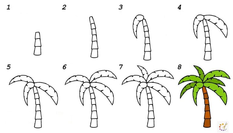 How to draw a Palm Tree step by step for kids and beginners
