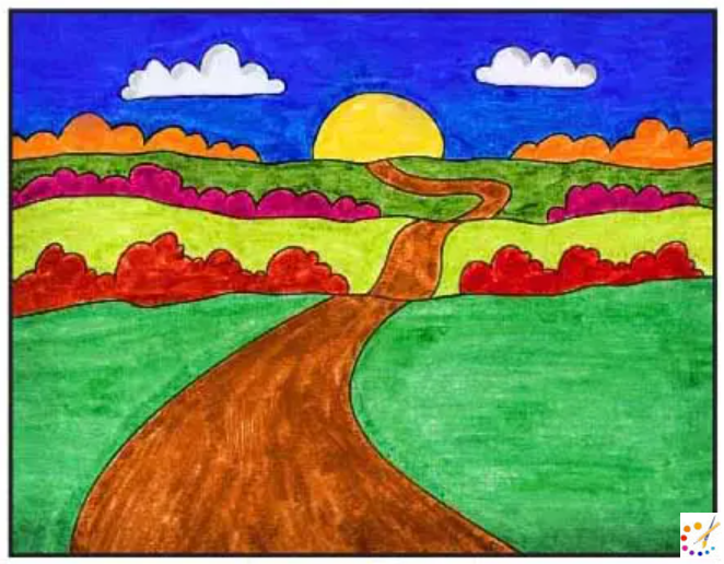 How to draw a Sunset Step By Step – For Kids & Beginners