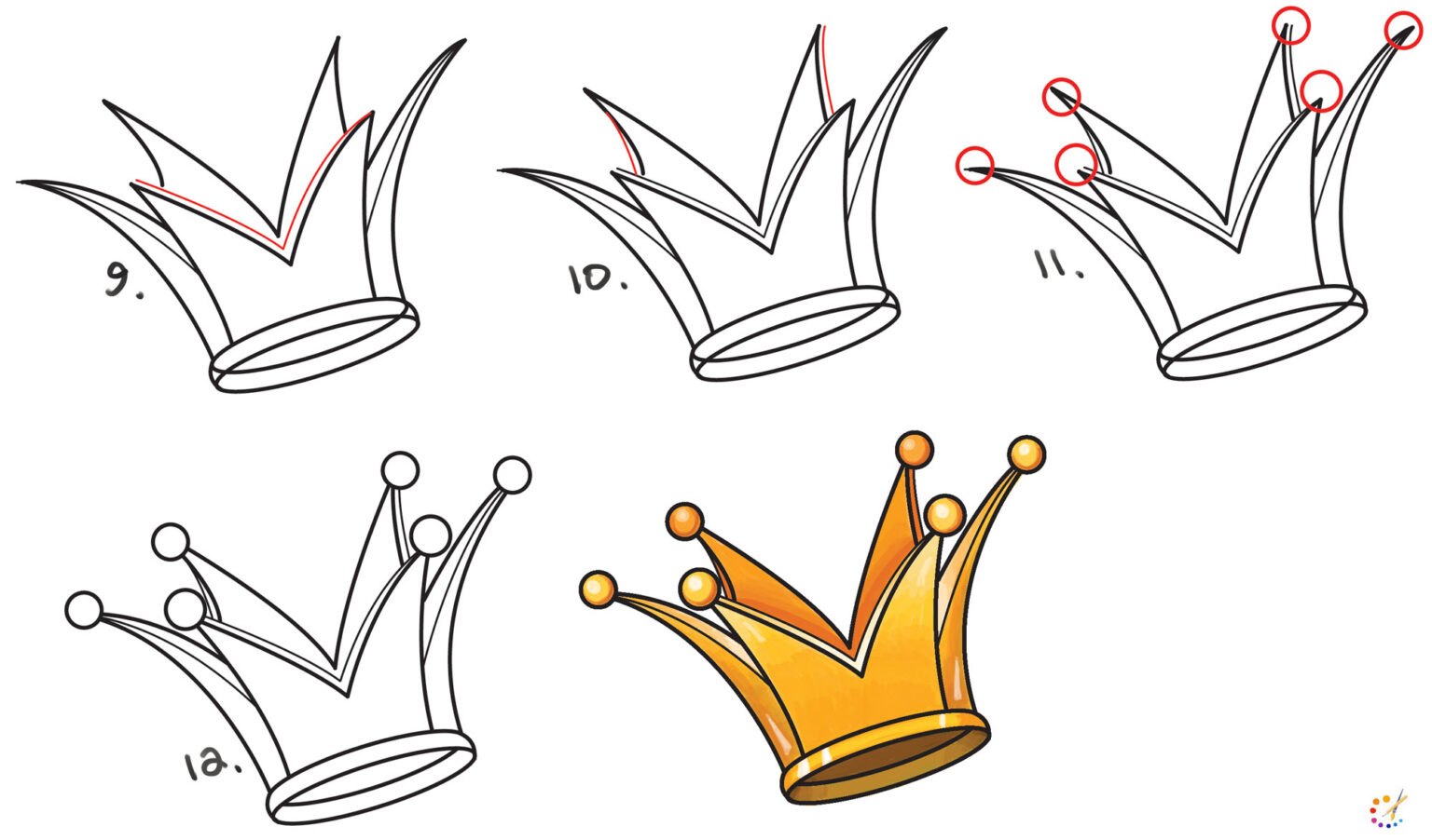 How to draw a Crown step by step - For Kids & Beginner