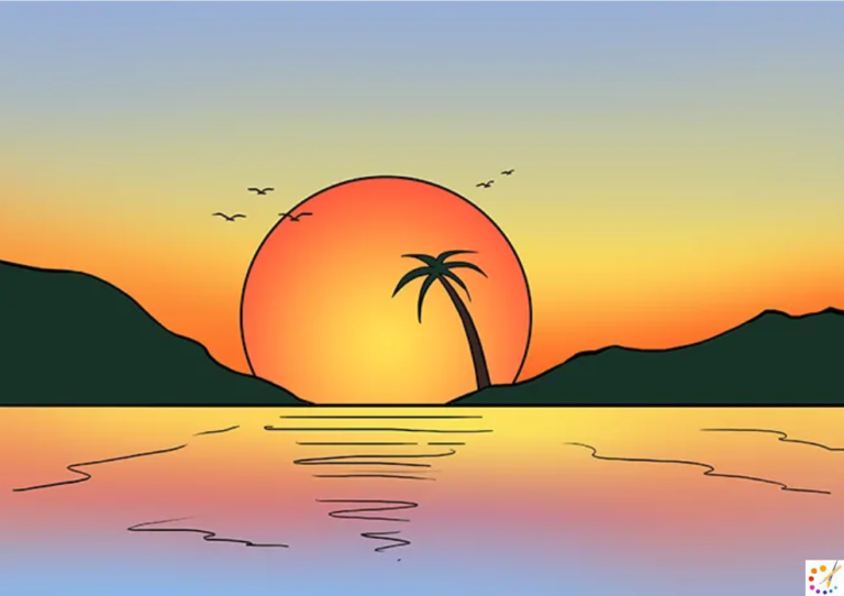 How to draw a Sunset Step By Step – For Kids & Beginners