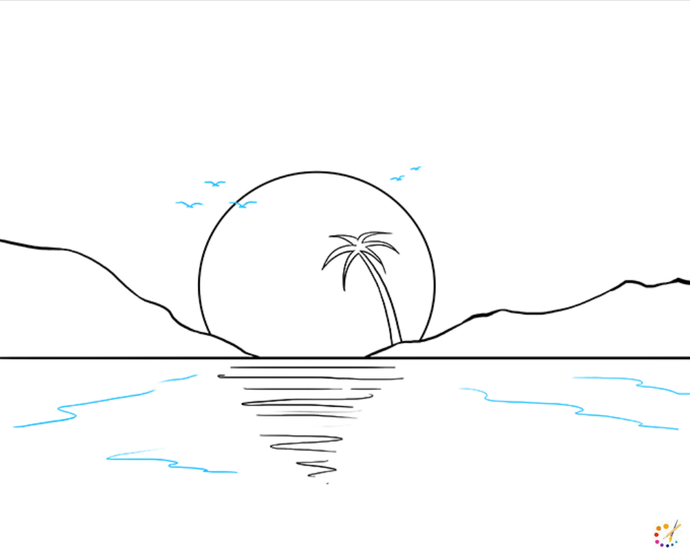 How to draw a Sunset Step By Step – For Kids & Beginners