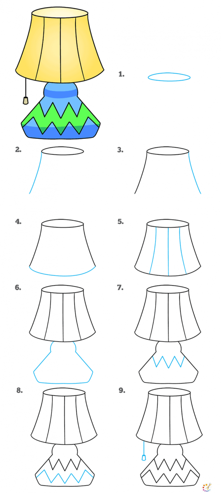 How to Draw a Table Lamp Step by Step – For Kids & Beginners