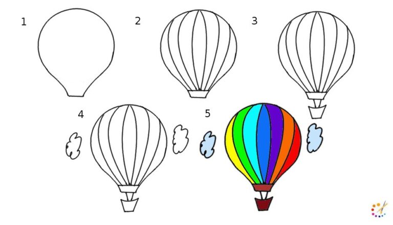 How to Draw hot-air balloon Step By Step – For Kids & Beginners