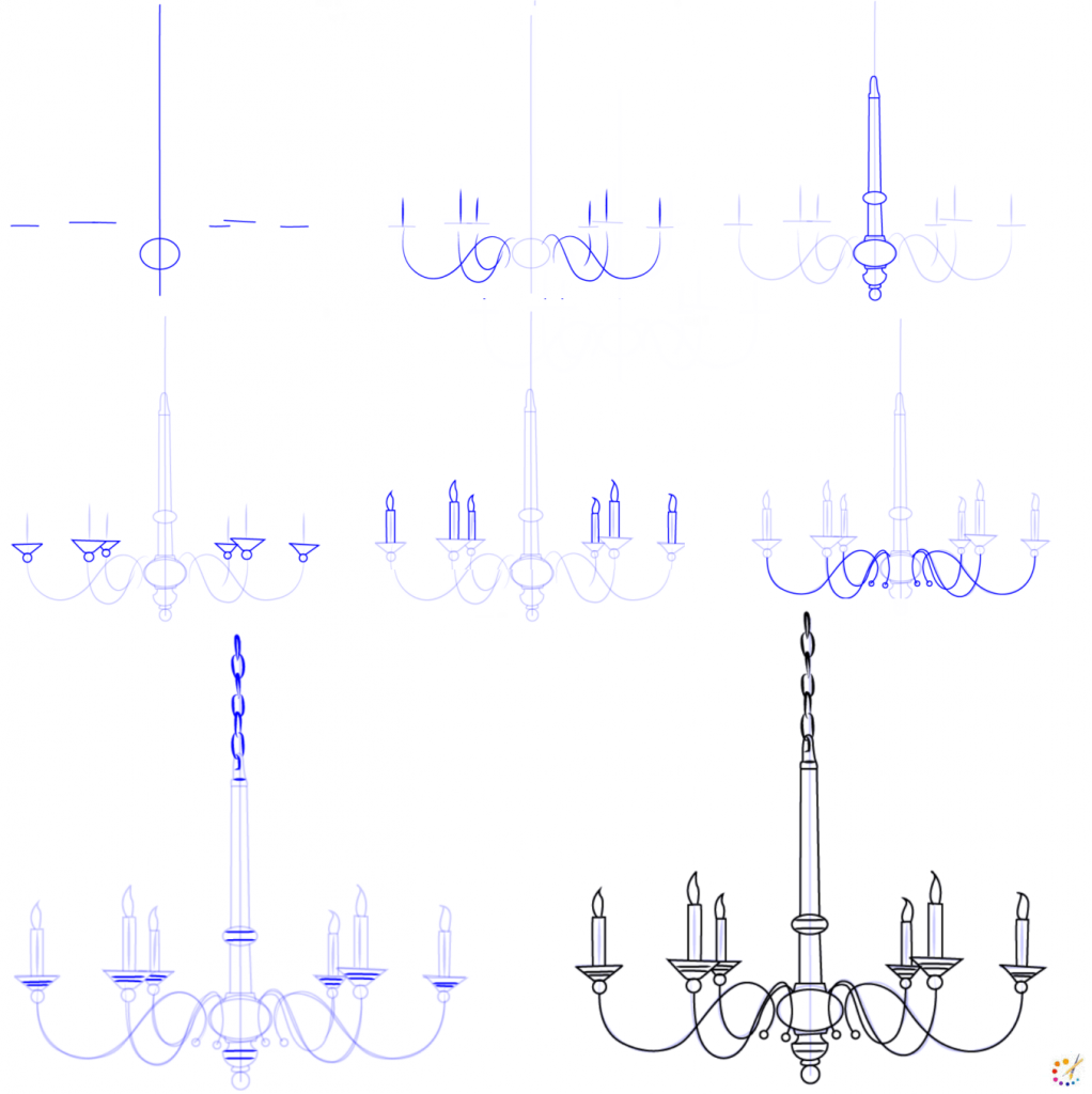How to draw a chandelier Step By Step – For Kids & Beginners