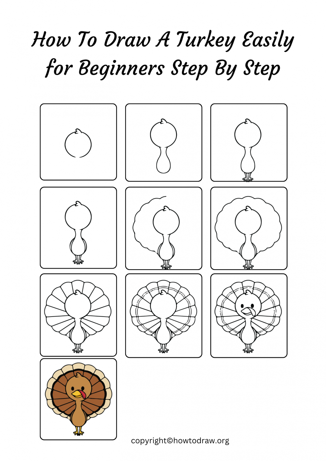 How To Draw A Turkey Step By Step – For Kids & Beginners