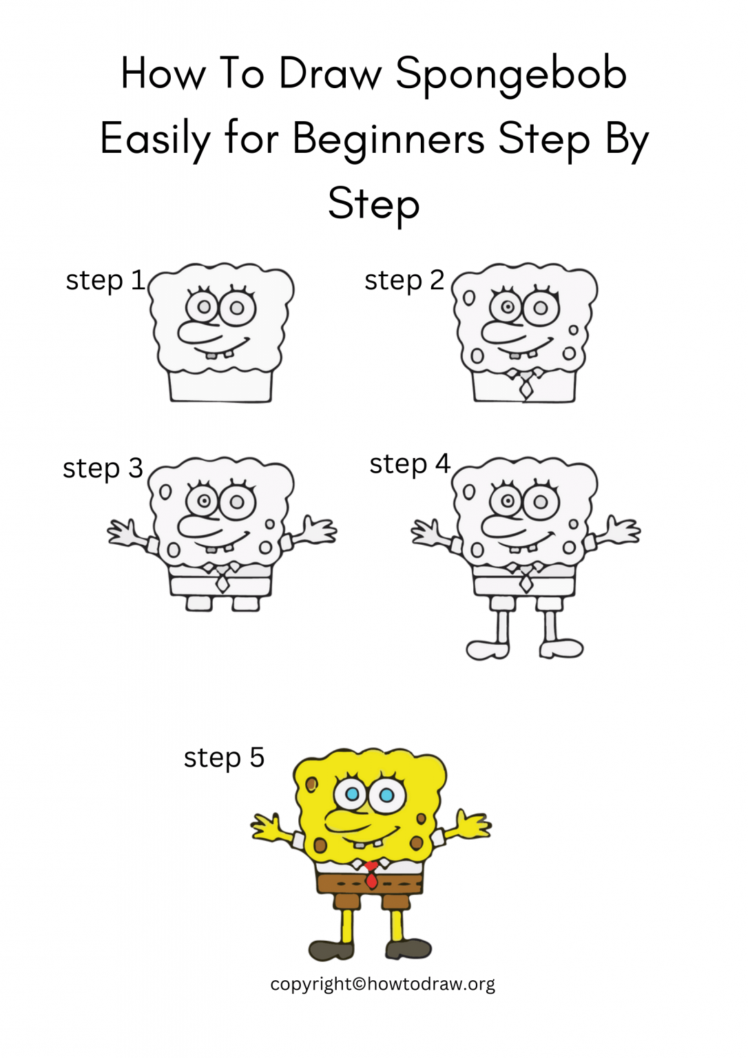 How To Draw Spongebob Step By Step – For Kids & Beginners
