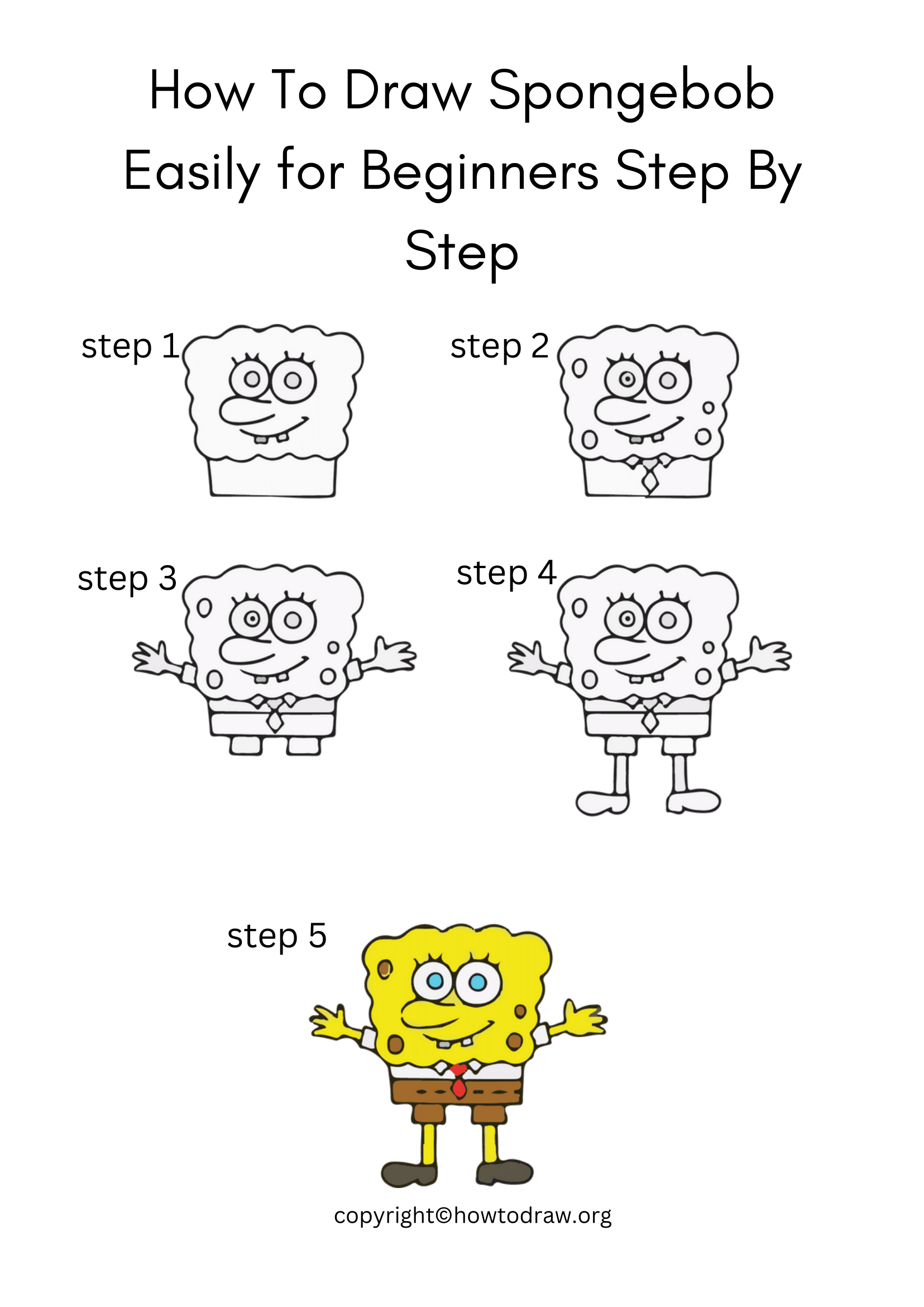 How To Draw Spongebob Step By Step – For Kids & Beginners