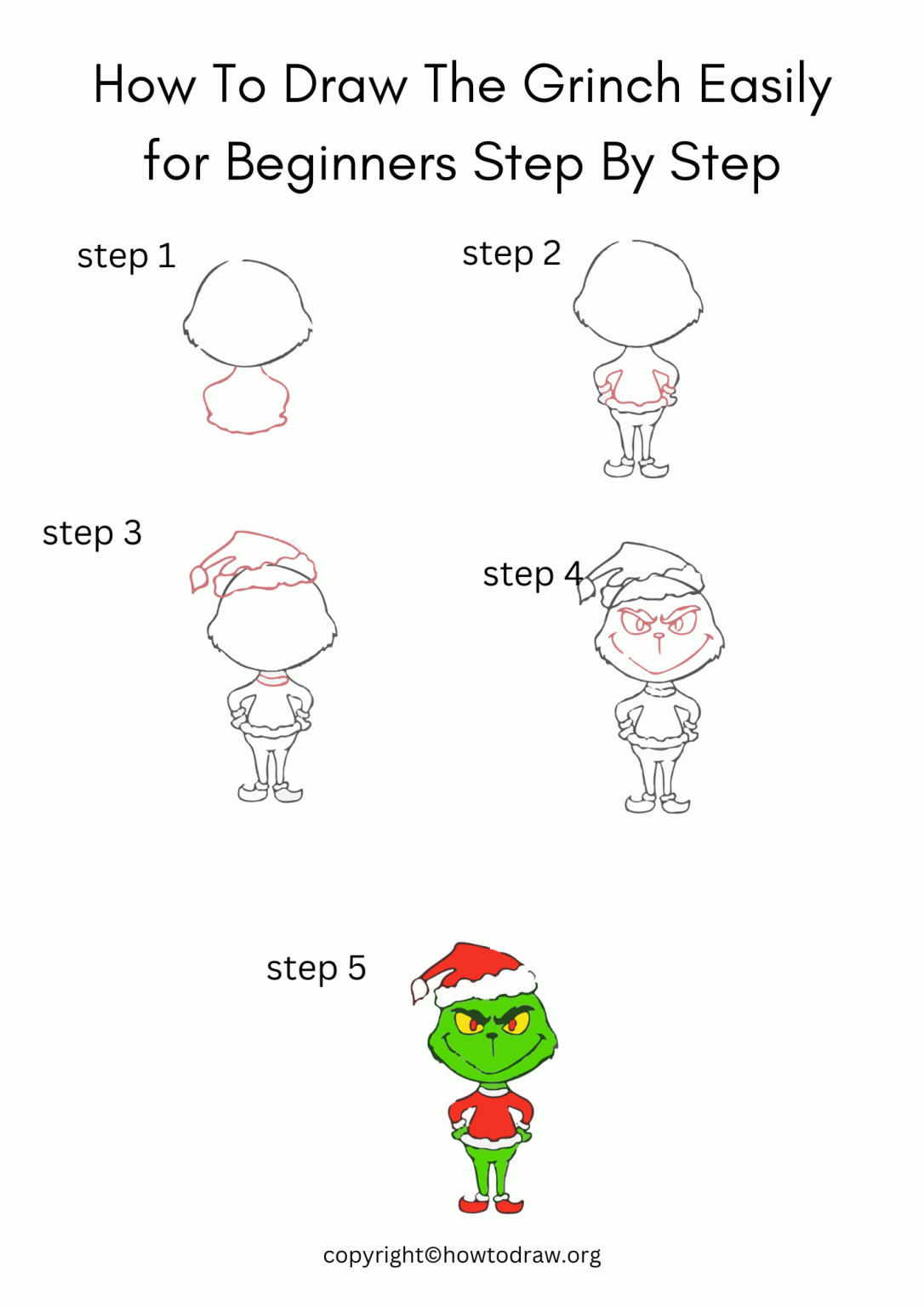 How To Draw The Grinch Step By Step – For Kids & Beginners