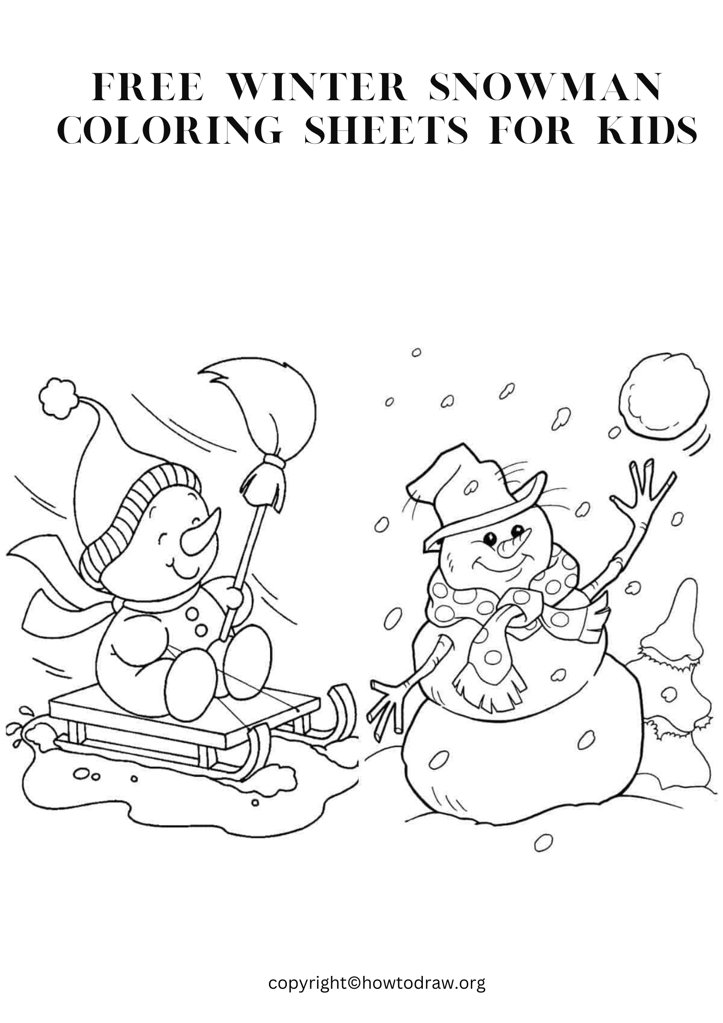 Winter Snowman Coloring Page for Kids [Free Printable]