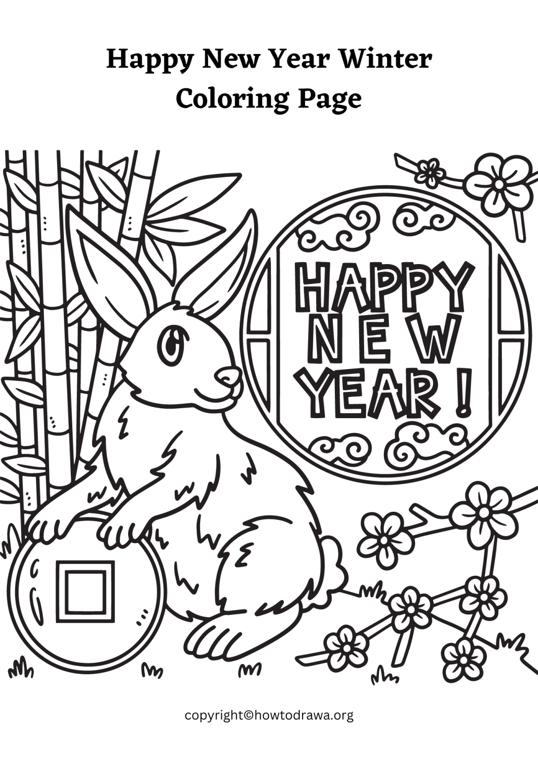Happy New Year Winter Coloring Page for Kids [Free Printable]