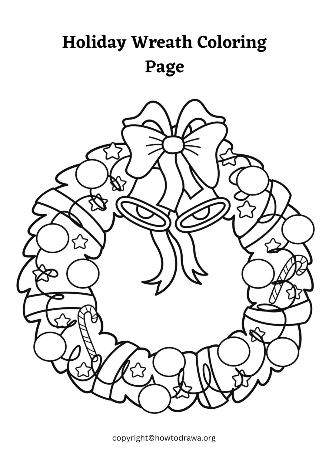 Holiday Wreath Coloring Page for Kids [Free Printable]
