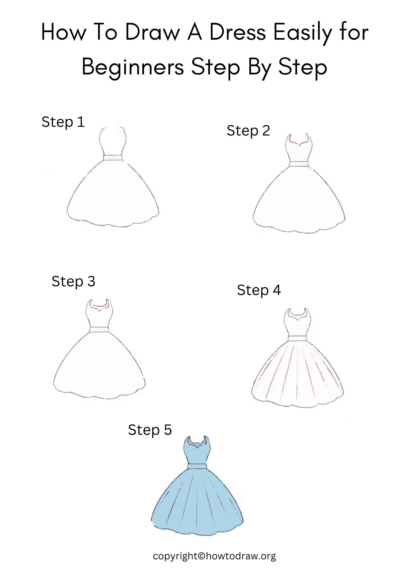 How To Draw A Dress Step By Step – For Kids & Beginners