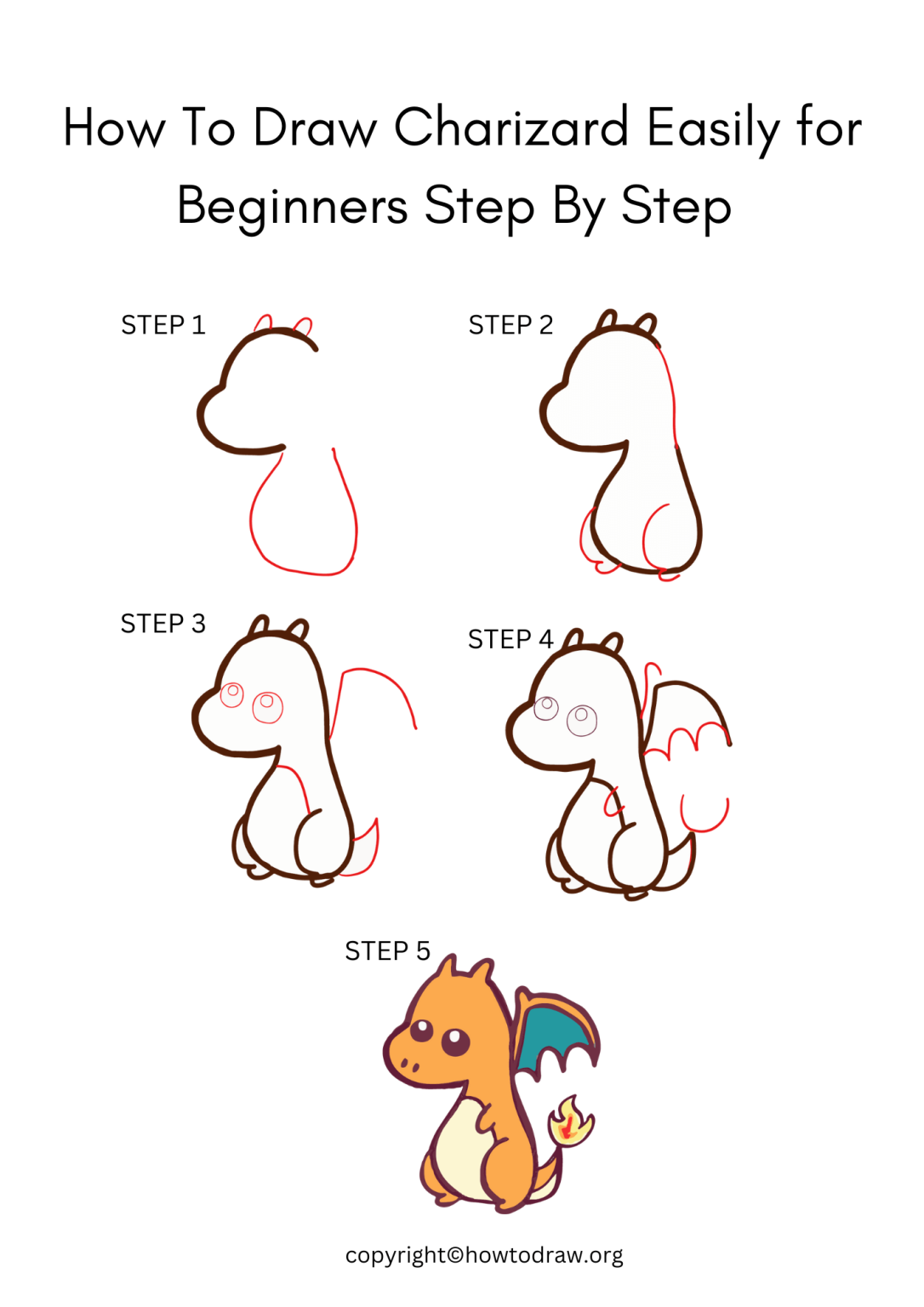 How To Draw Charizard Step By Step – For Kids & Beginners