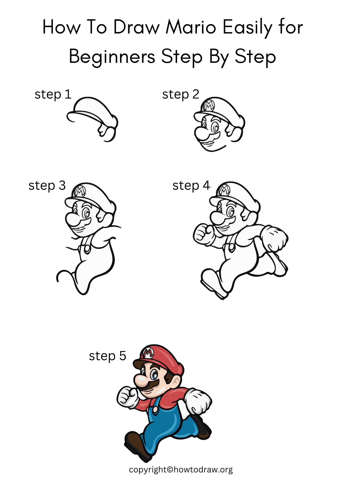 How To Draw Mario Step By Step – For Kids & Beginners