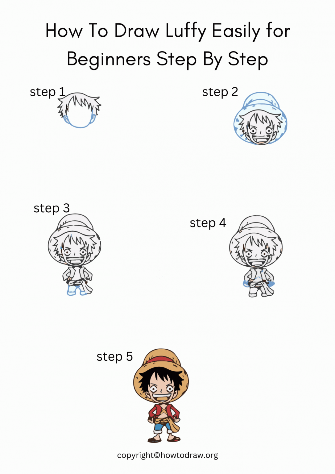 How To Draw Luffy Step By Step – For Kids & Beginners