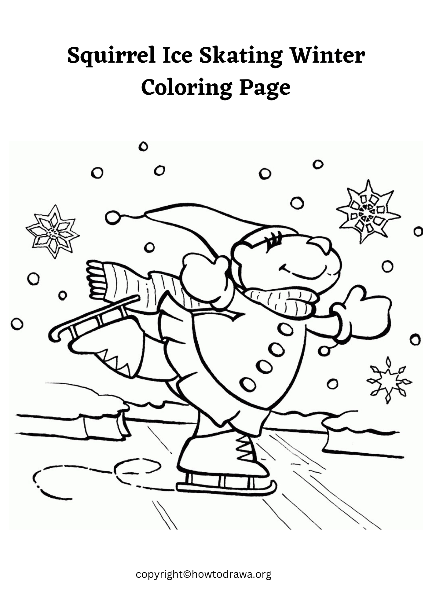 Squirrel Ice Skating Winter Coloring Page for Kids [Free Printable]