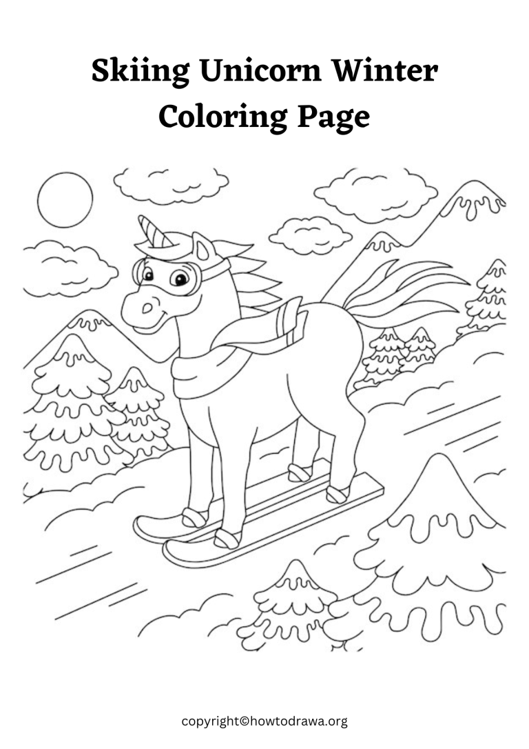 Skiing Unicorn Winter Coloring Page for Kids [Free Printable]