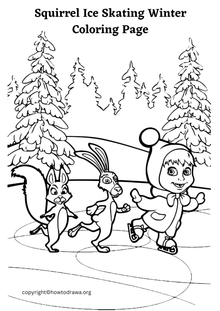 Squirrel Ice Skating Winter Coloring Page for Kids [Free Printable]