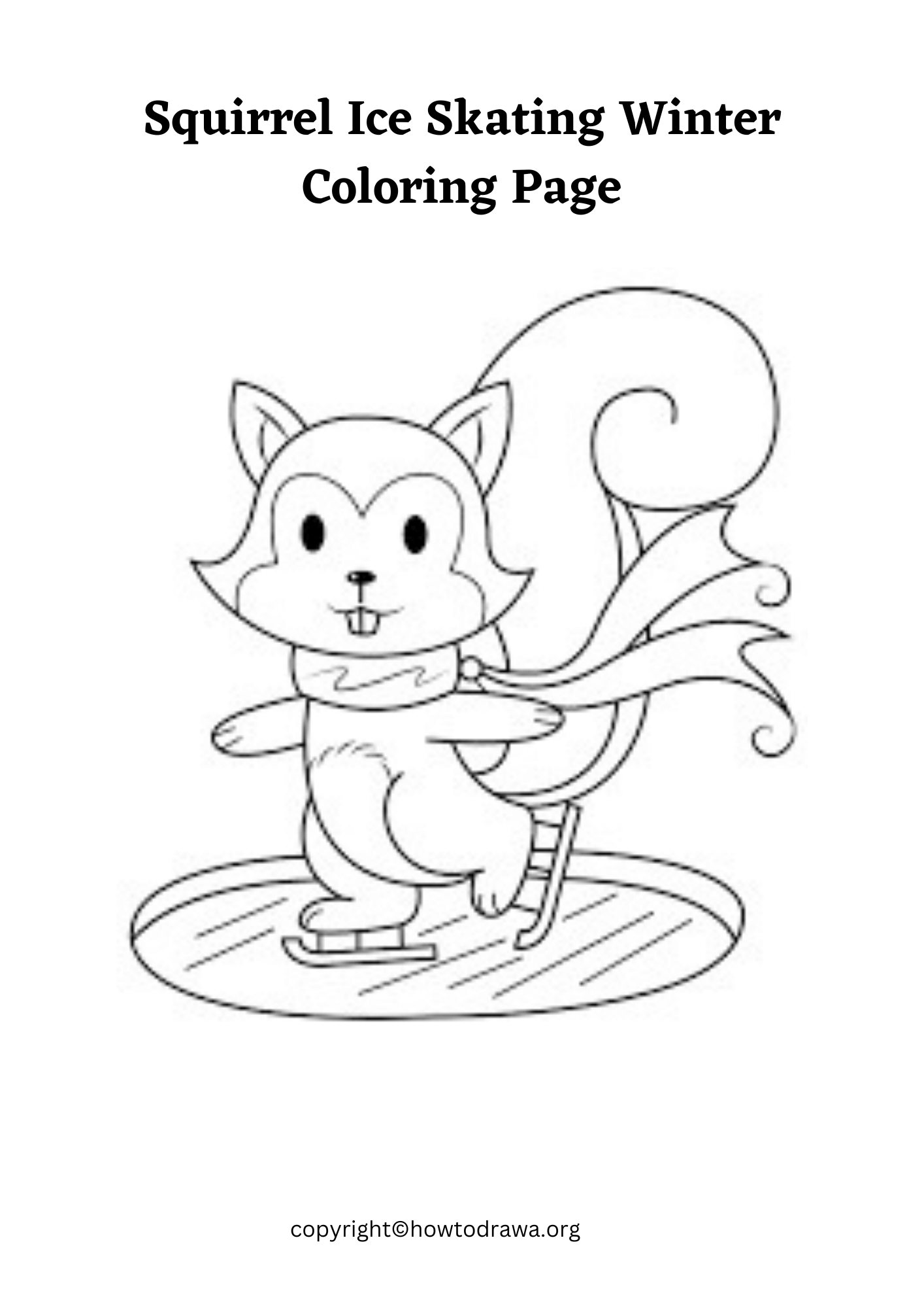 Squirrel Ice Skating Winter Coloring Page for Kids [Free Printable]