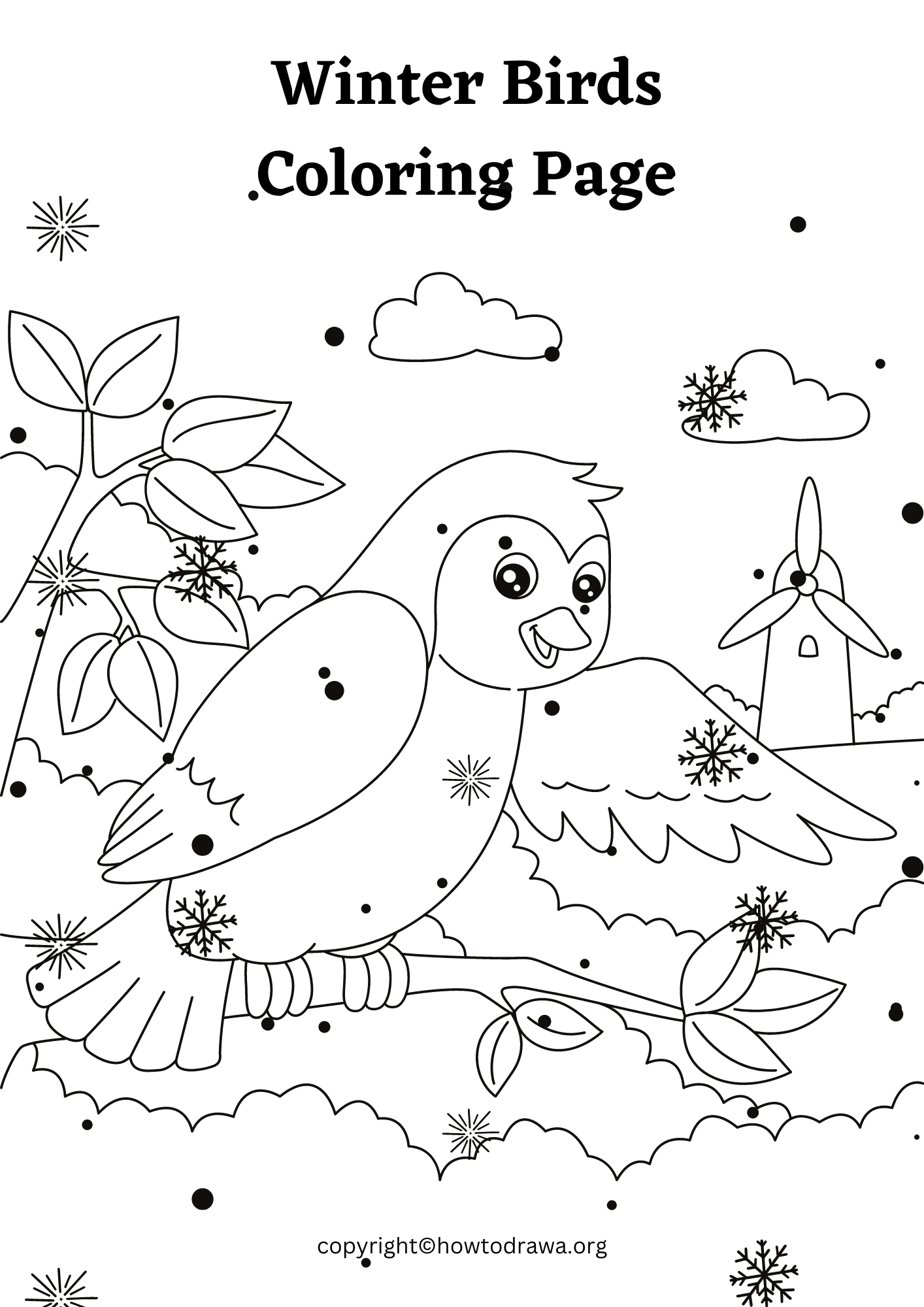 Winter Birds Coloring Page for Kids [Free Printable]