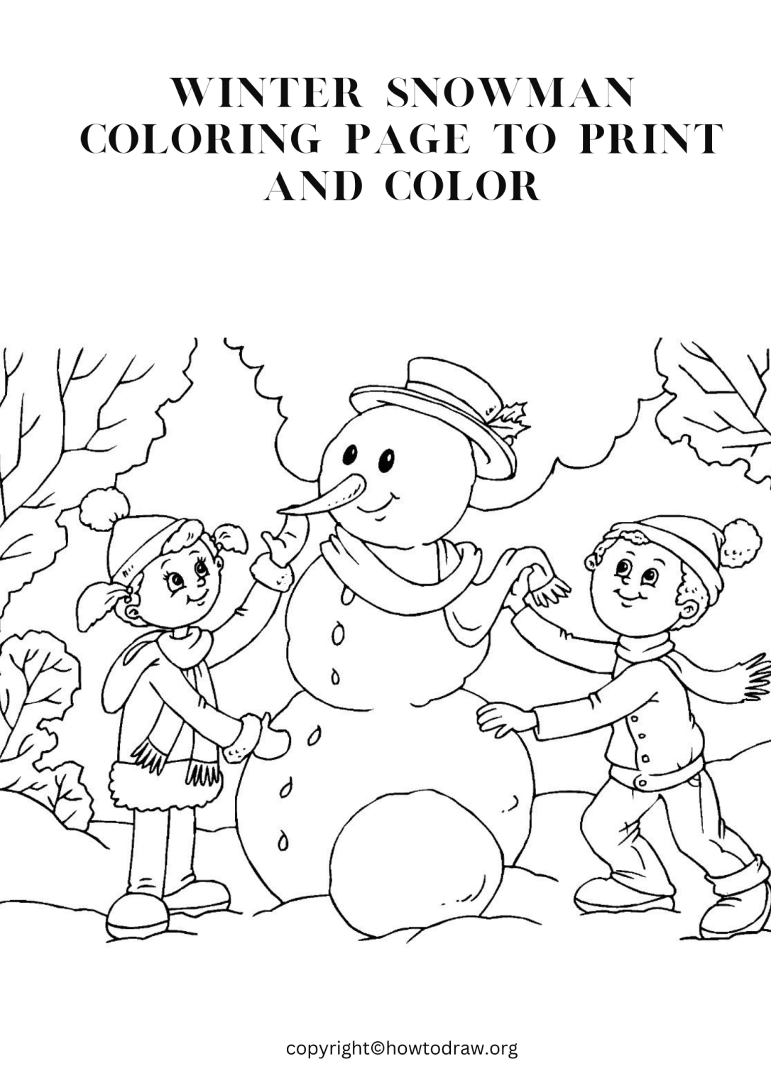 Winter Snowman Coloring Page for Kids [Free Printable]