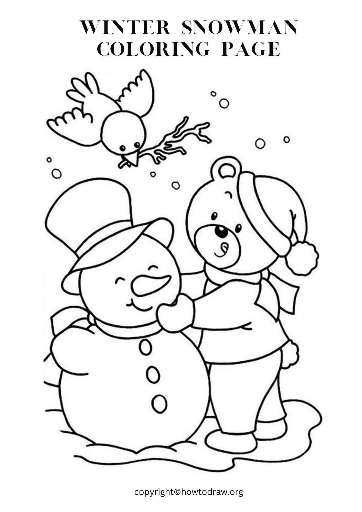 Winter Snowman Coloring Page for Kids [Free Printable]