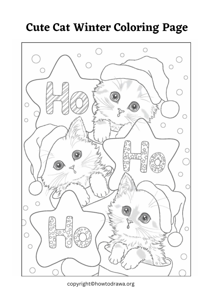 Cute Cat Winter Coloring Page for Kids [Free Printable]