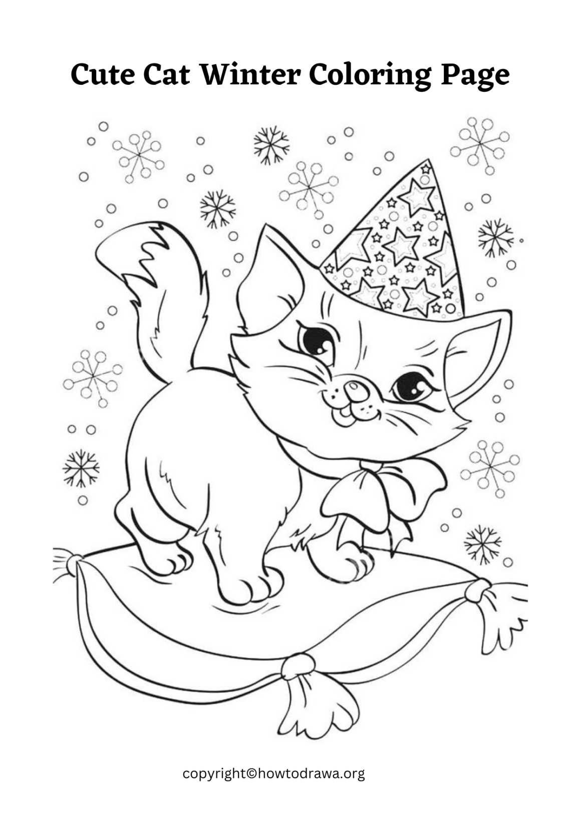 Cute Cat Winter Coloring Page for Kids [Free Printable]