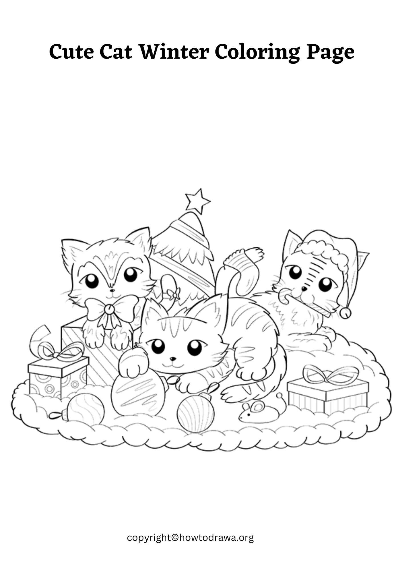 Cute Cat Winter Coloring Page for Kids [Free Printable]
