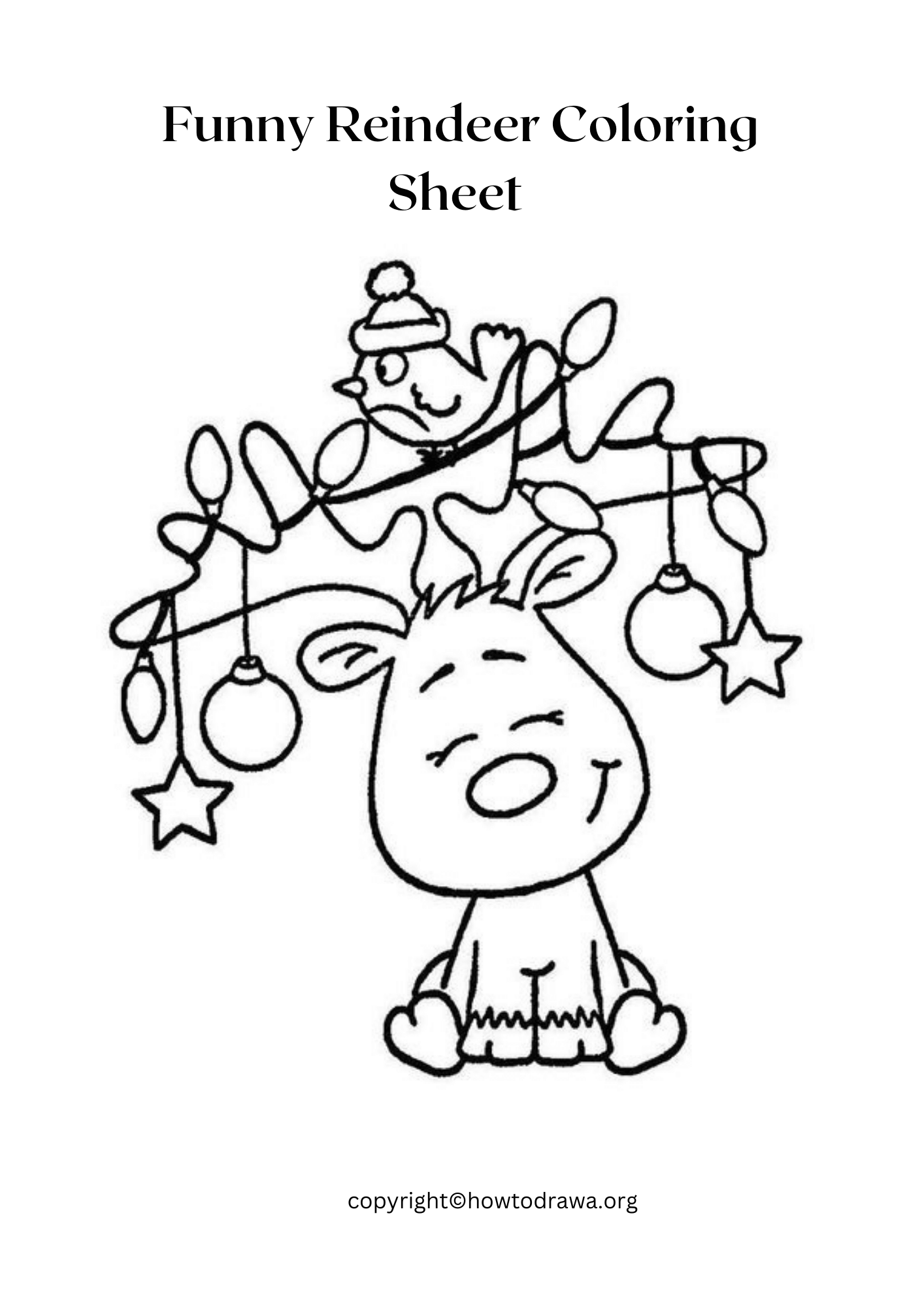 Funny Reindeer Coloring Sheet for Kids [Free Printable]