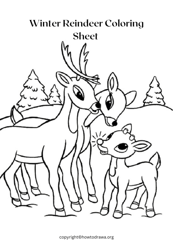 Winter Reindeer Coloring Sheet for Kids [Free Printable]
