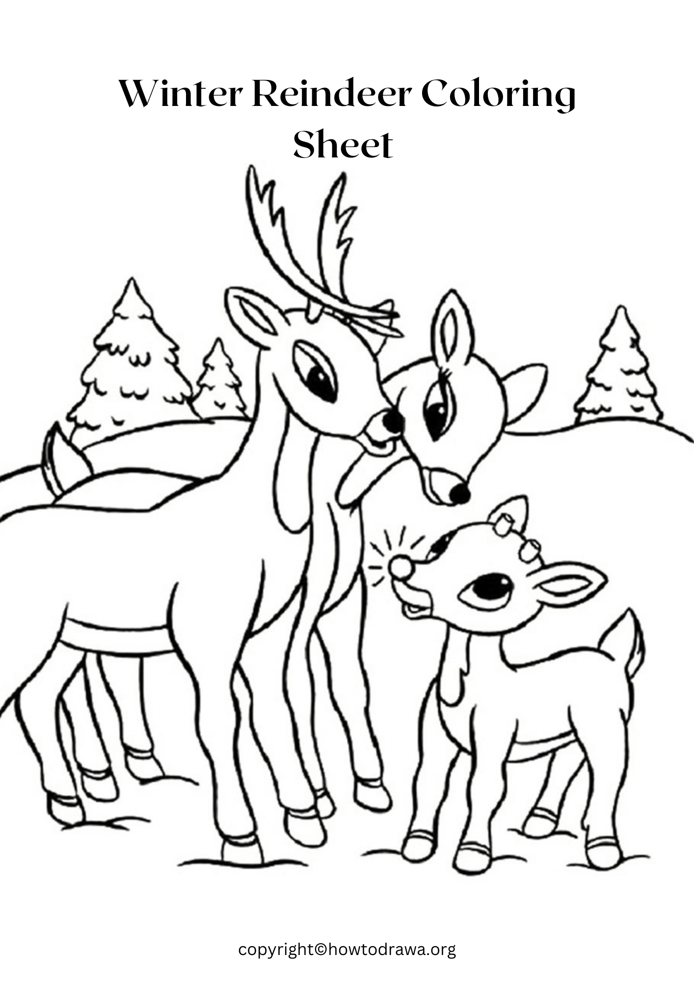Winter Reindeer Coloring Sheet for Kids [Free Printable]