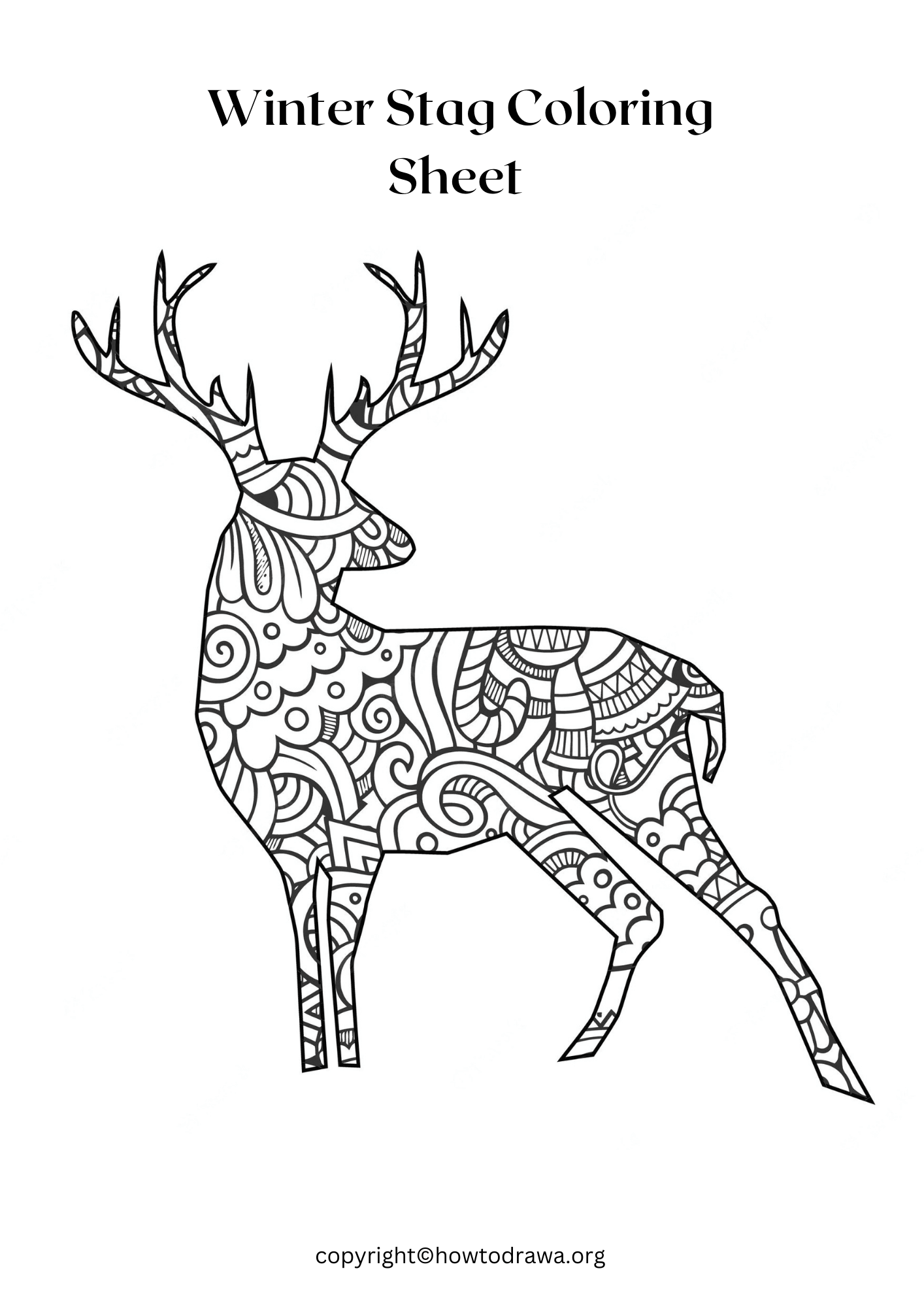 Winter Stag Coloring Sheet for Kids [Free Printable]