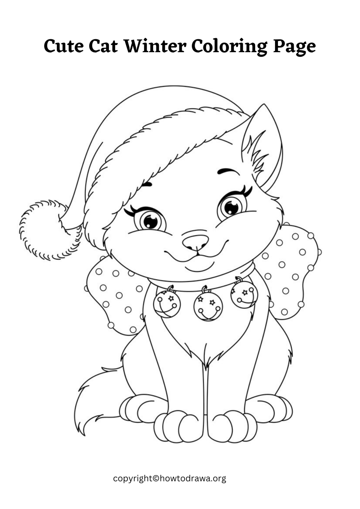 Cute Cat Winter Coloring Page for Kids [Free Printable]