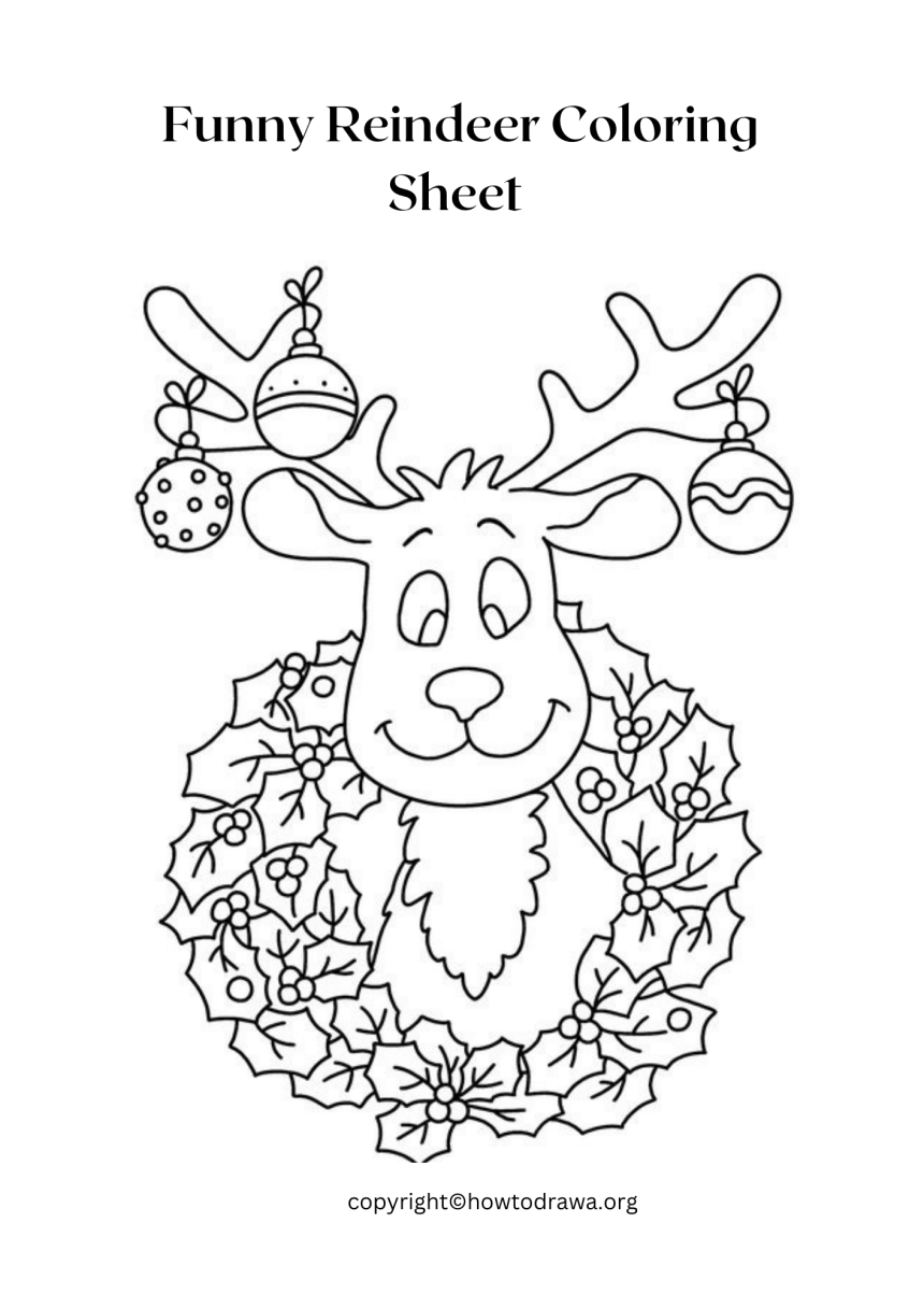 Funny Reindeer Coloring Sheet for Kids [Free Printable]