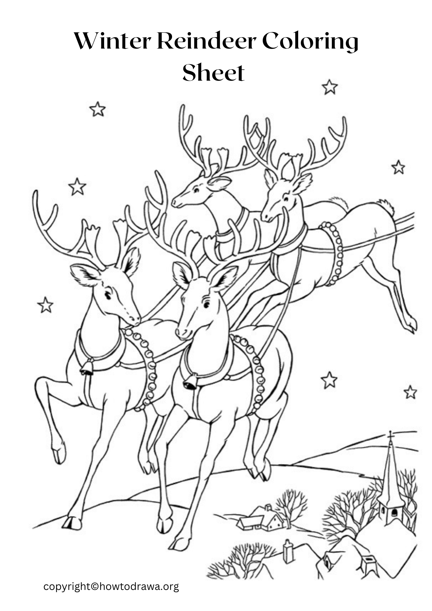 Winter Reindeer Coloring Sheet for Kids [Free Printable]