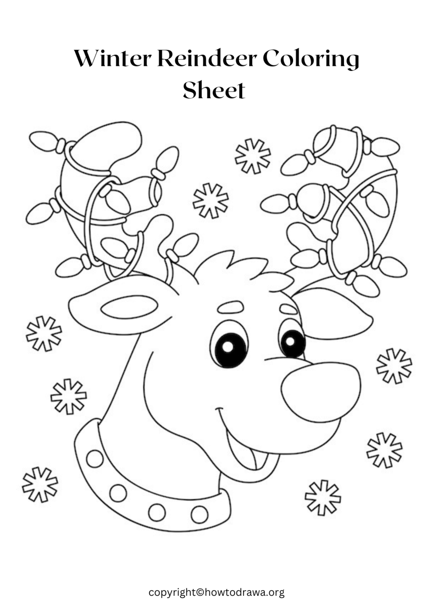 Winter Reindeer Coloring Sheet for Kids [Free Printable]