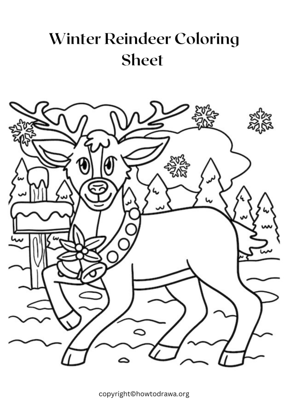 Winter Reindeer Coloring Sheet for Kids [Free Printable]