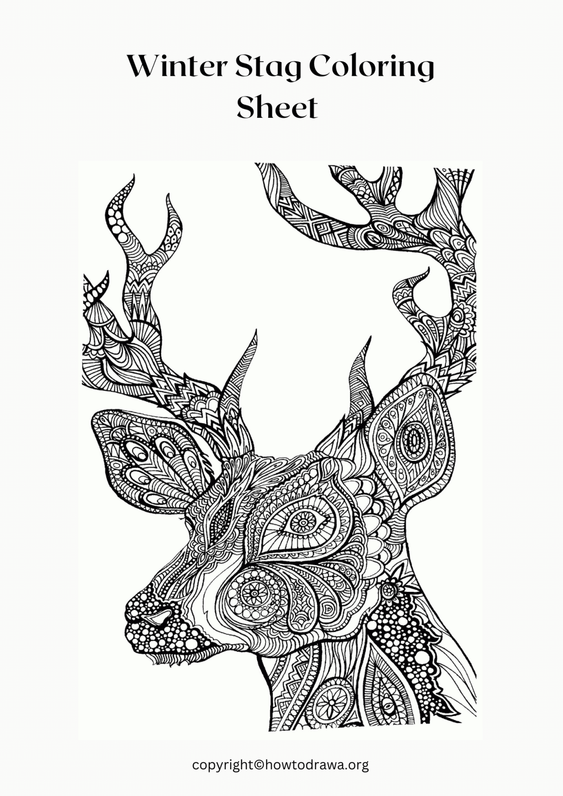 Winter Stag Coloring Sheet for Kids [Free Printable]