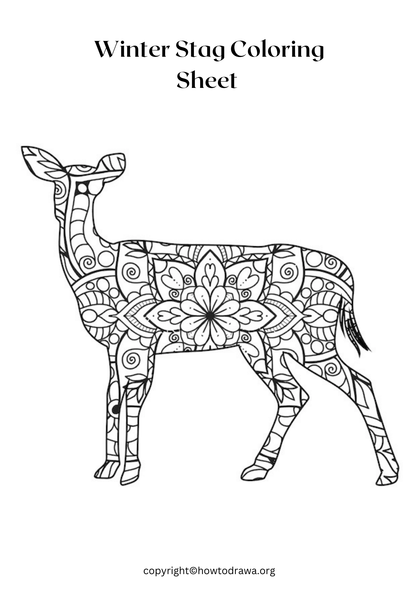 Winter Stag Coloring Sheet for Kids [Free Printable]