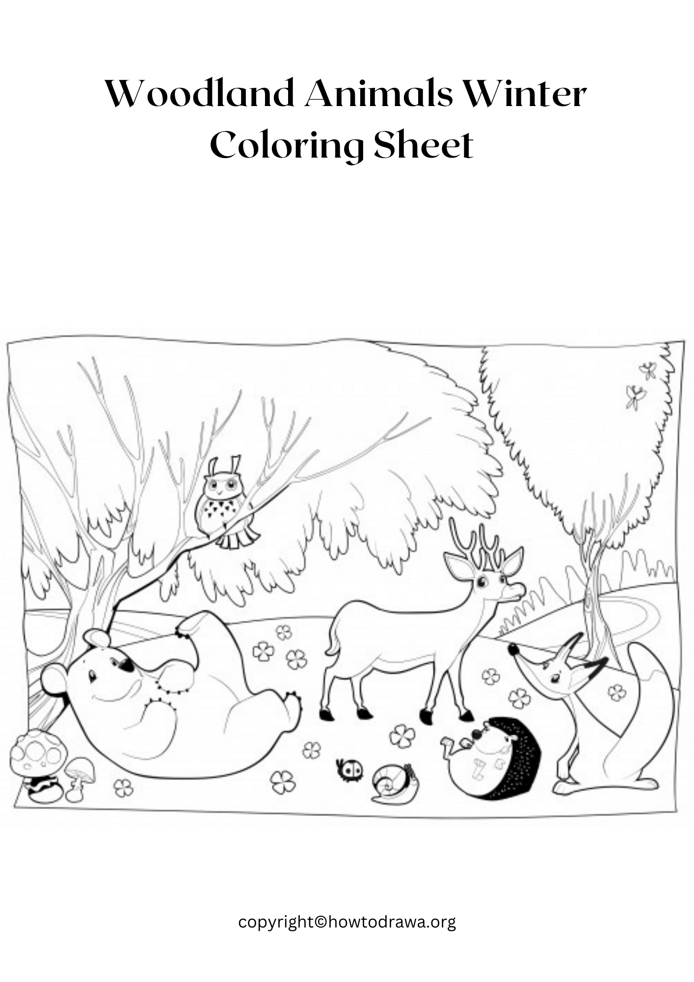 Woodland Animals Winter Coloring Sheet for Kids [Free Printable]